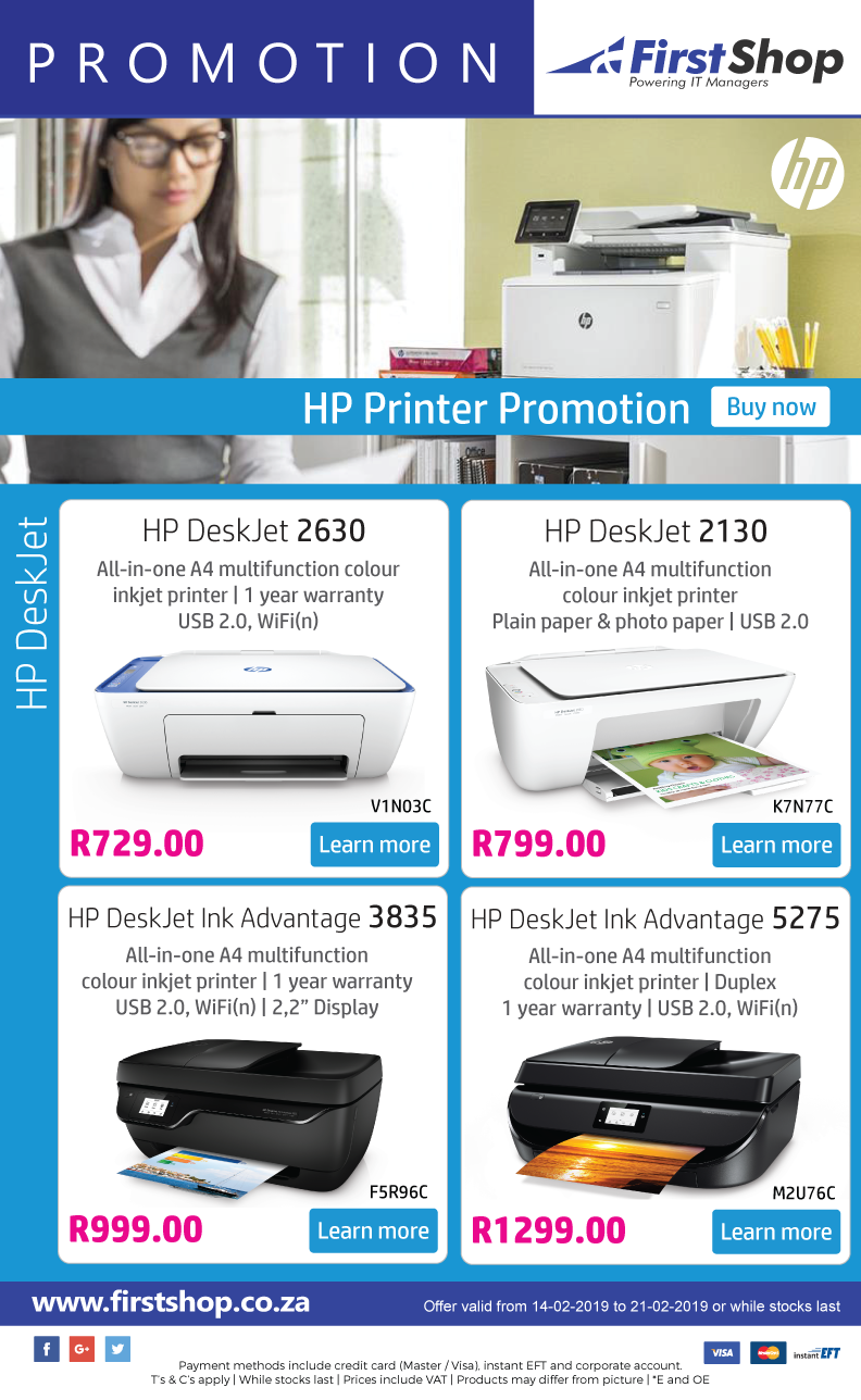 First Shop : HP Printer Promotion (14 Feb - 21 Feb 2019) — m.guzzle.co.za