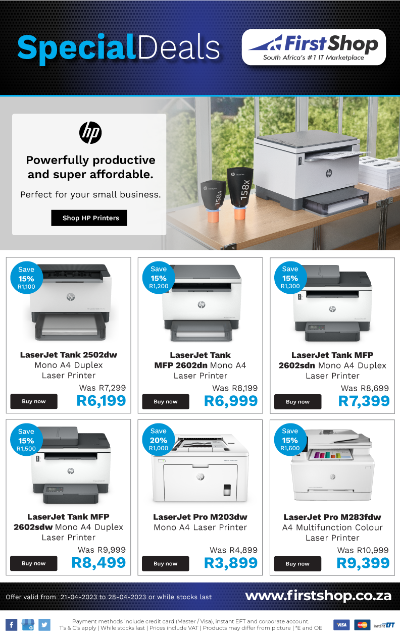First Shop : HP Printers (21 April - 28 April 2023) — m.guzzle.co.za