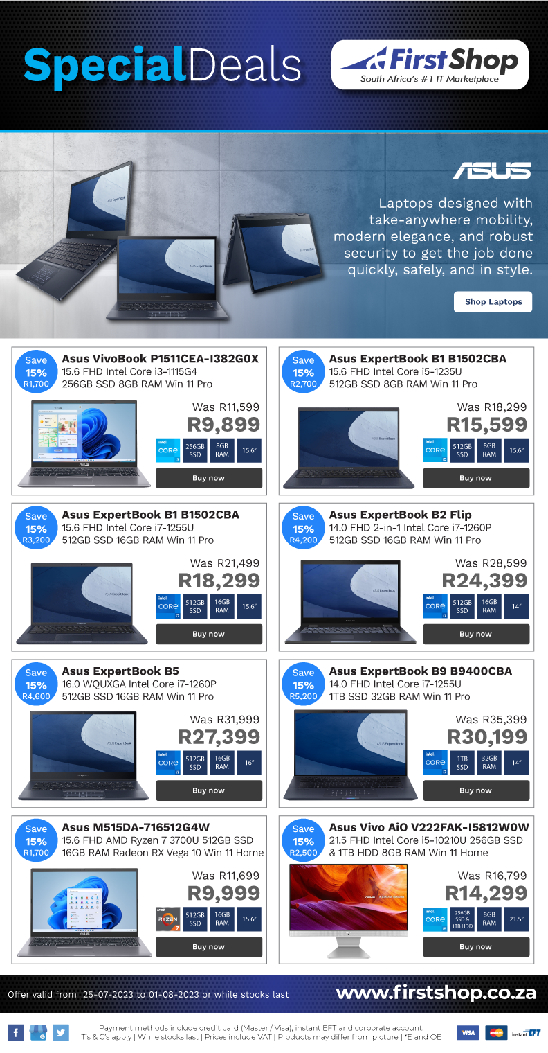 First Shop : Asus Laptops (25 July - 01 August 2023) — www.guzzle.co.za