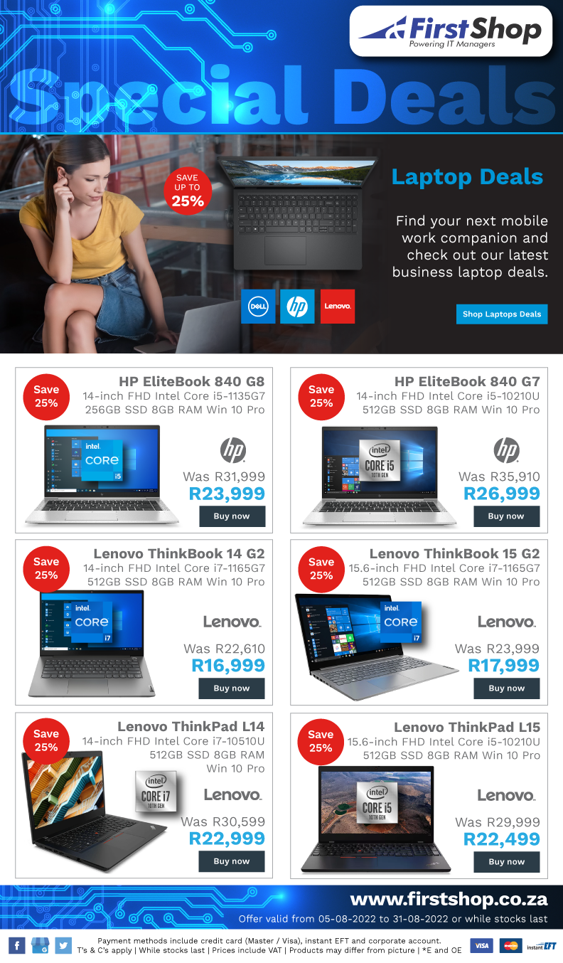 First Shop : Laptop Deals (05 August - 24 August 2022) — www.guzzle.co.za