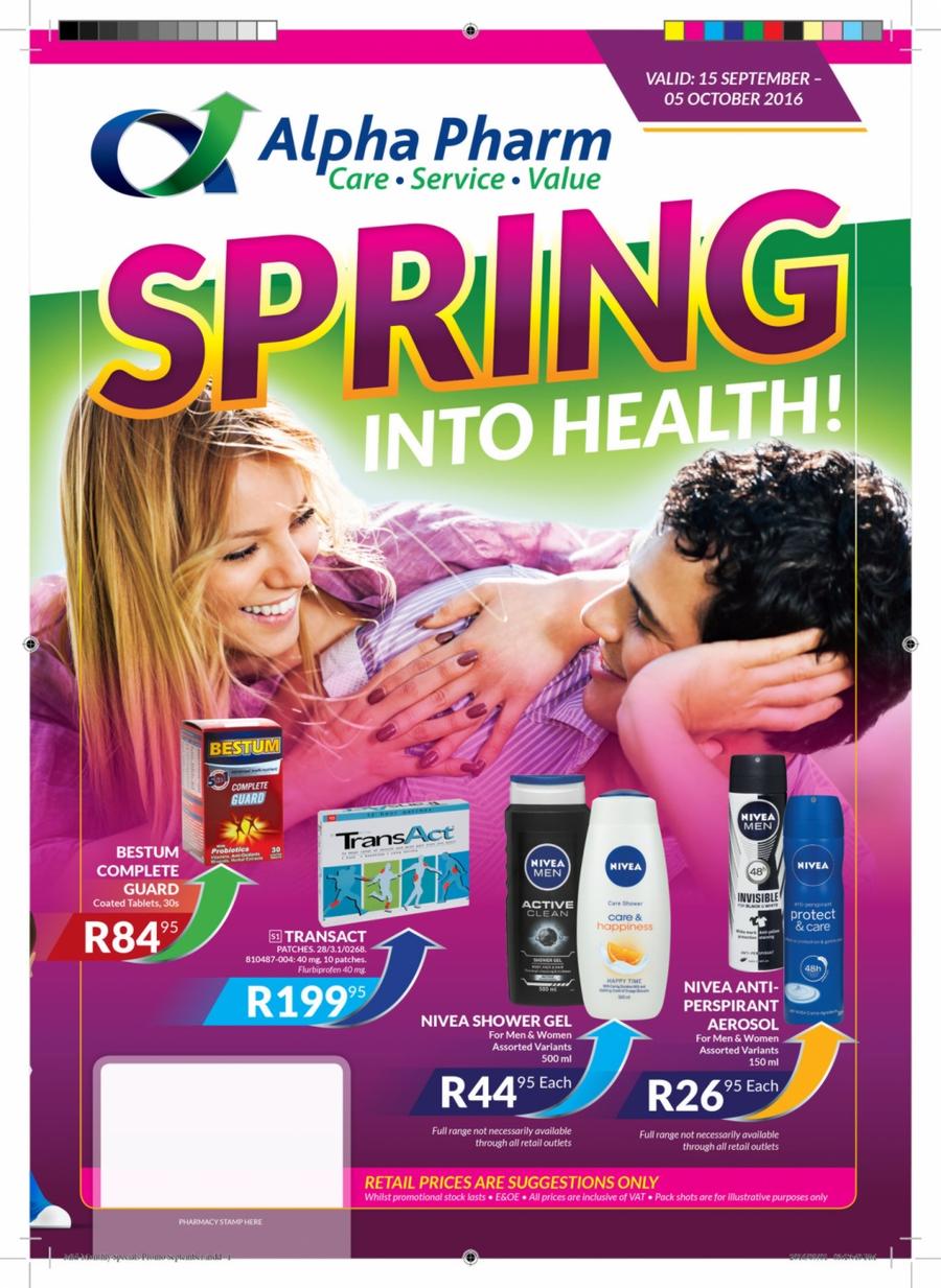 Alpha Pharm : Spring (15 Sep - 05 Oct 2016) — m.guzzle.co.za