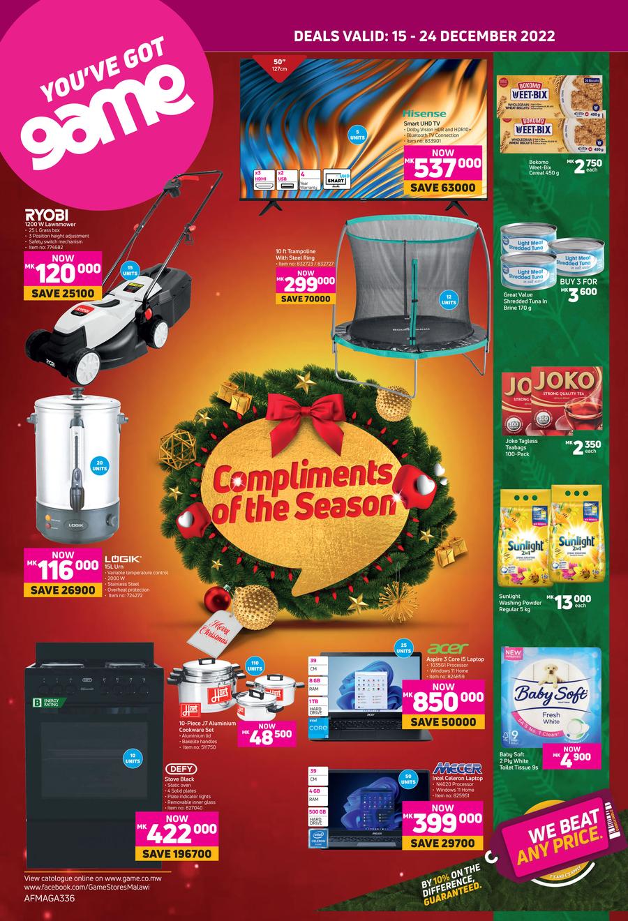 Game Malawi : Compliments Of The Season (15 December - 24 December 2022 ...