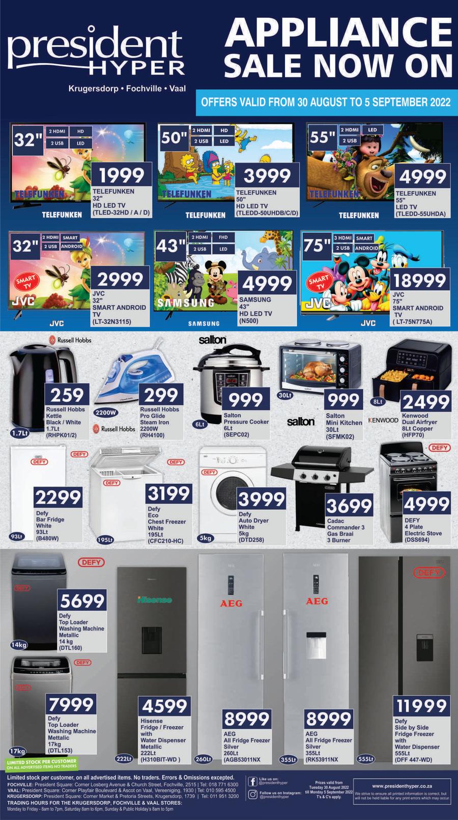 President Hyper : Appliance Sale Now On (30 August - 5 September 2022 ...