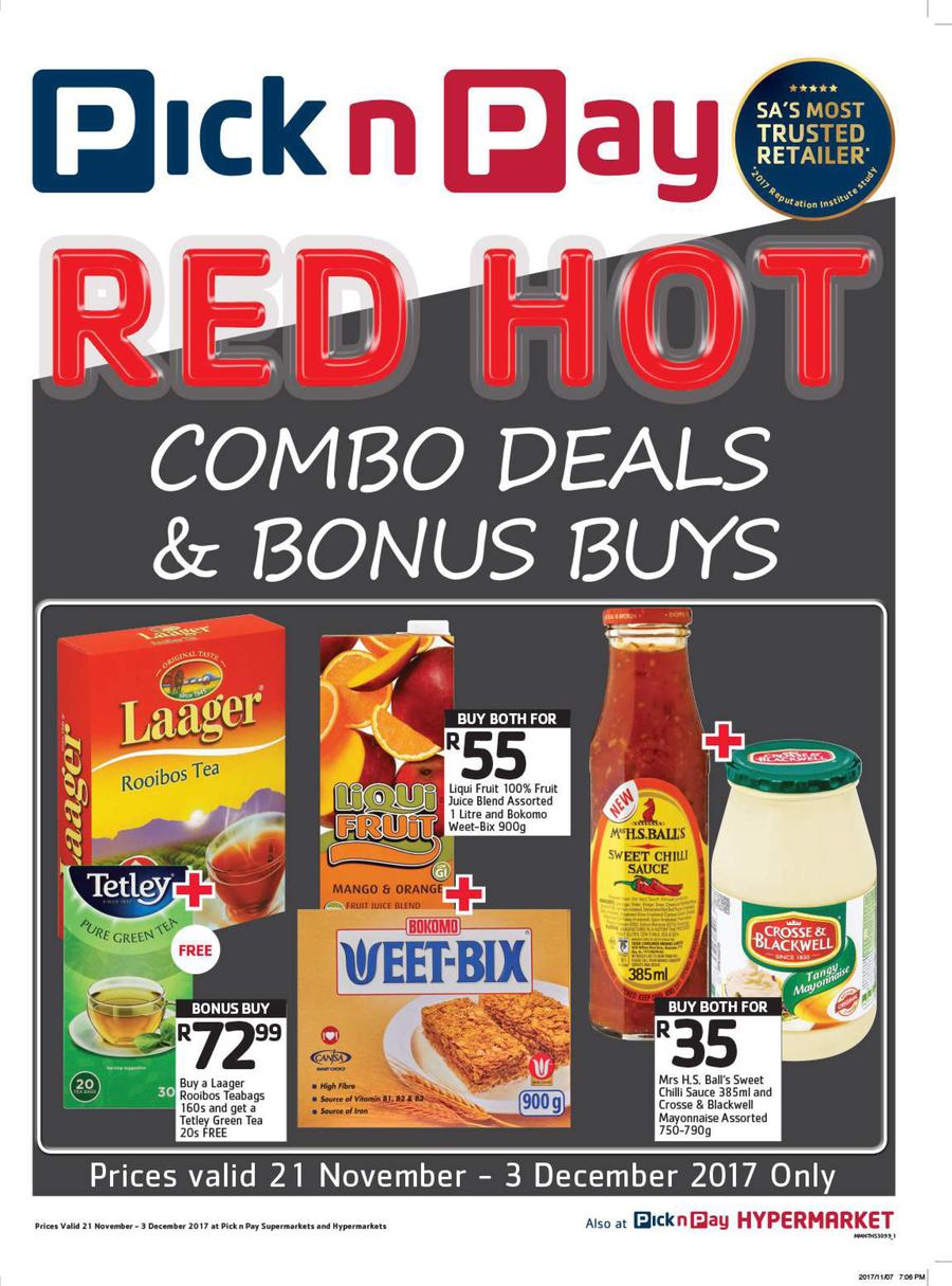 Pick n Pay : Red Hot Combo Deals And Bonus Buys (21 Nov - 03 Dec 2017 ...