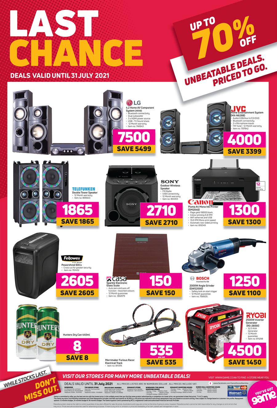 Game Namibia : Last Chance (9 July - 31 July 2021) — m.guzzle.co.za