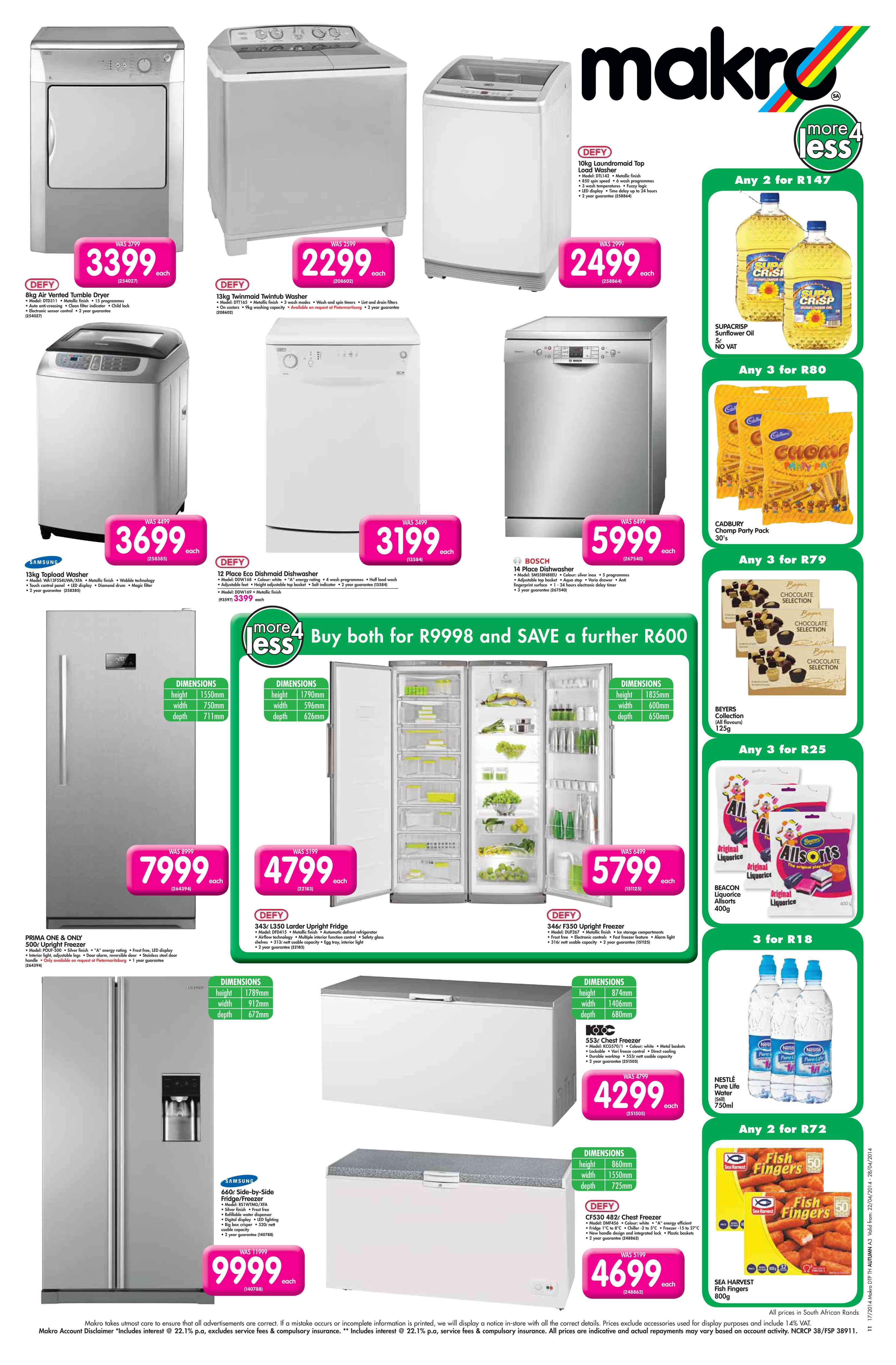 Special Defy 343Ltr L350 Larder Upright Fridge + Defy 346Ltr F350 ...