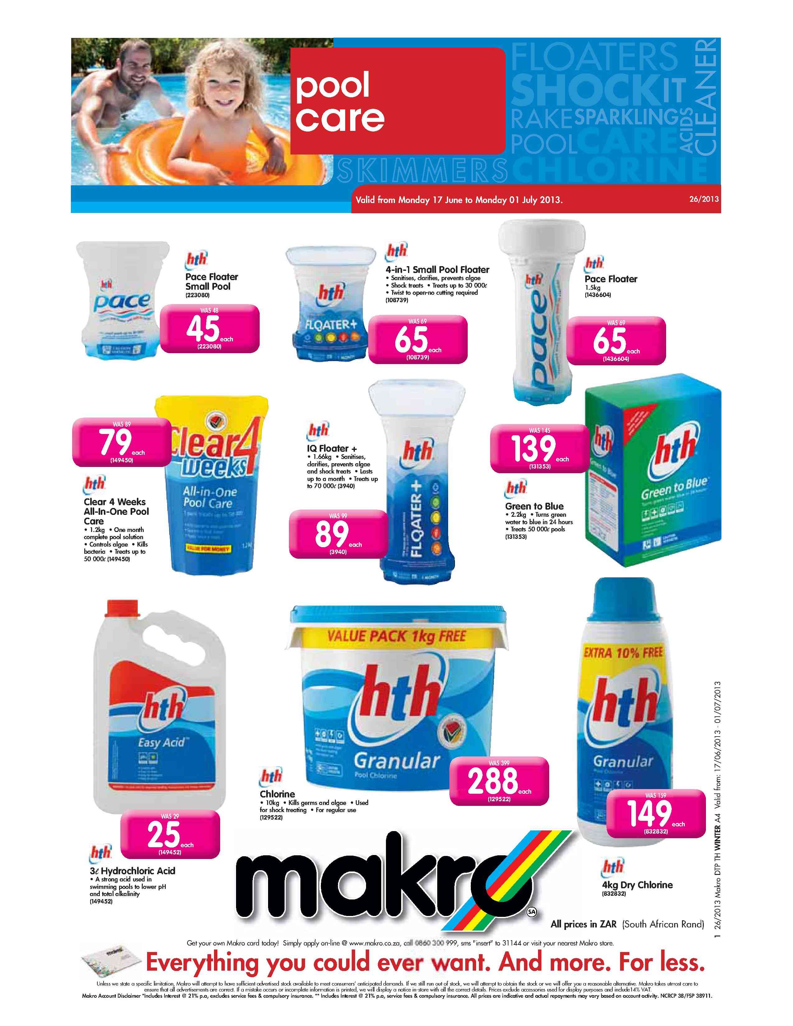 Special HTH Clear 4 Weeks All-In-One Pool Care-1.2kg Each — www.guzzle ...