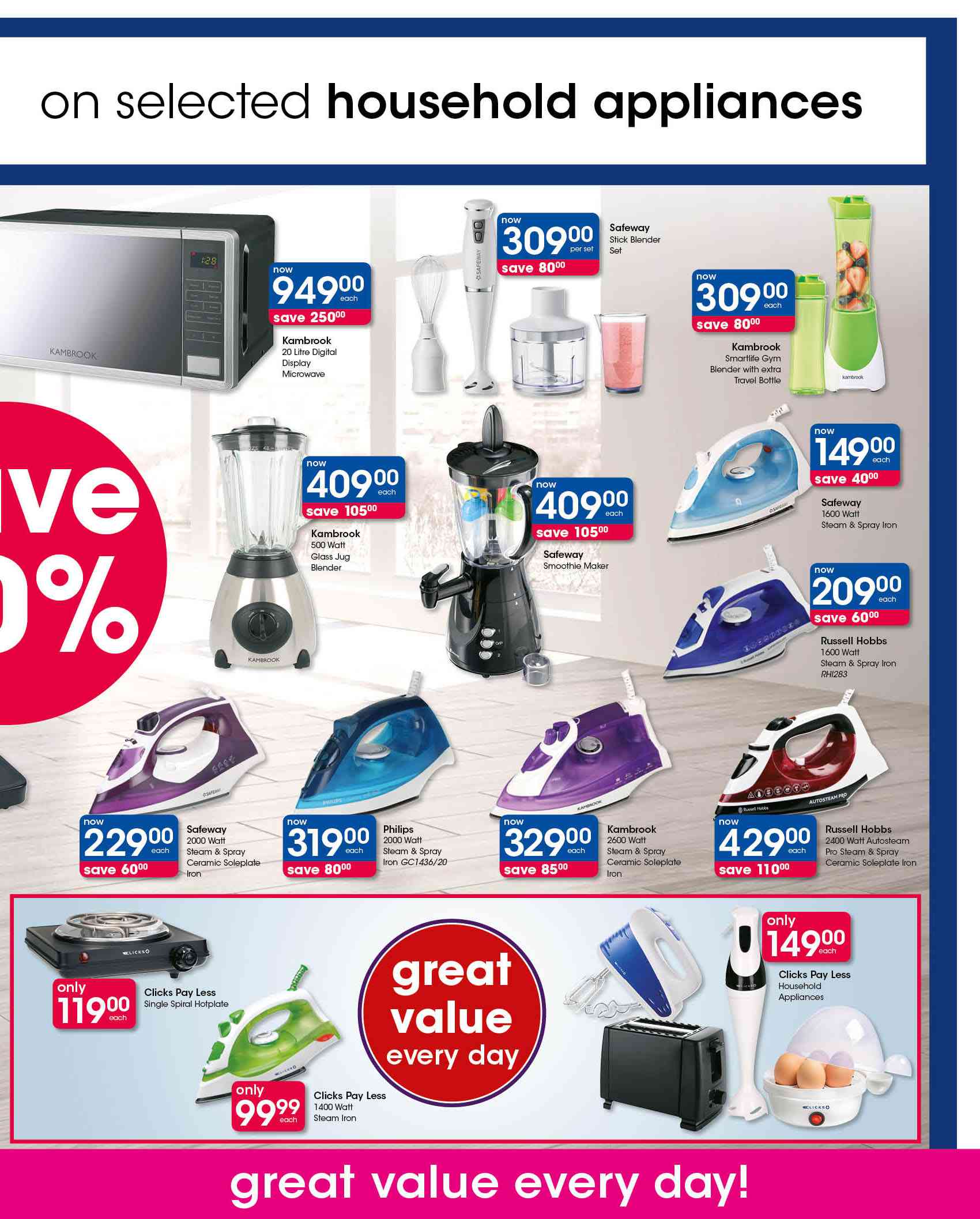 Special Clicks Pay Less Household Appliances-Each — www.guzzle.co.za