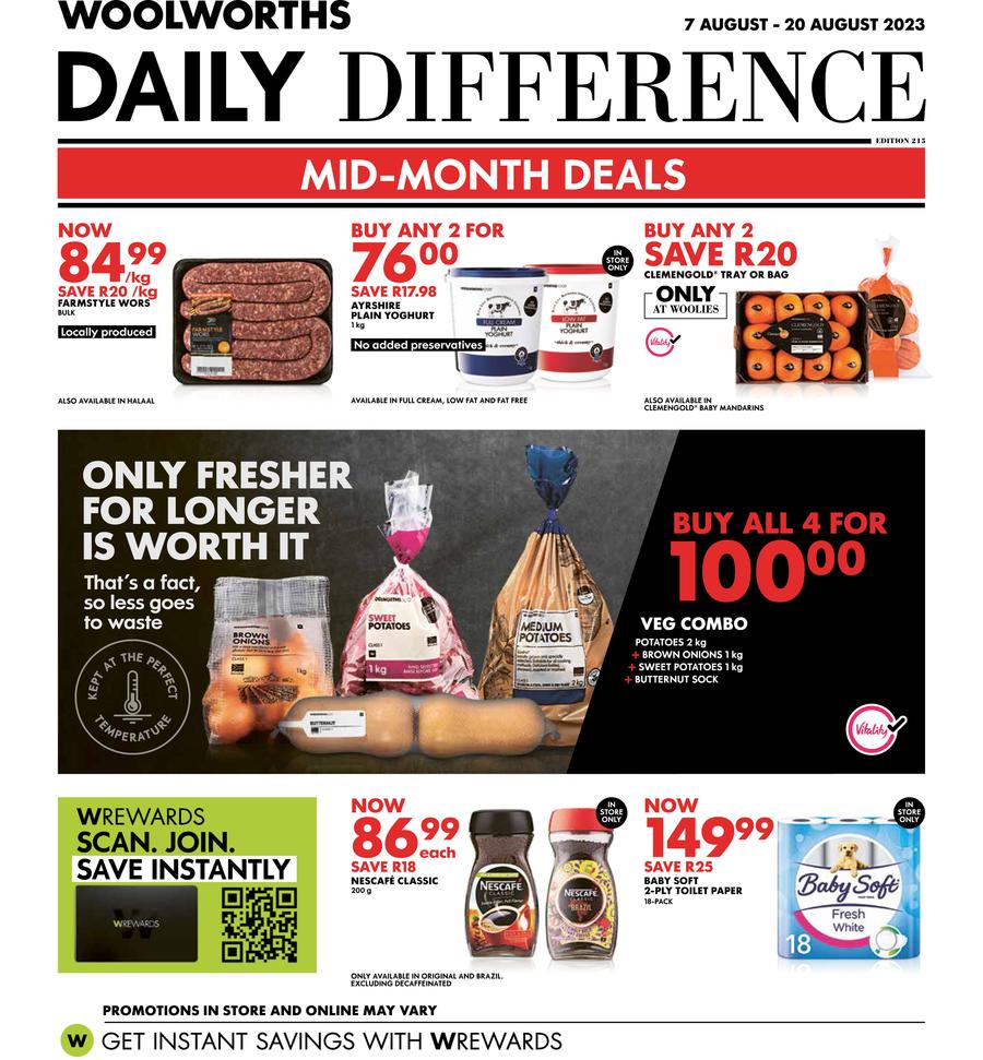 Woolworths Western Cape & Eastern Cape : Daily Difference (07 August ...