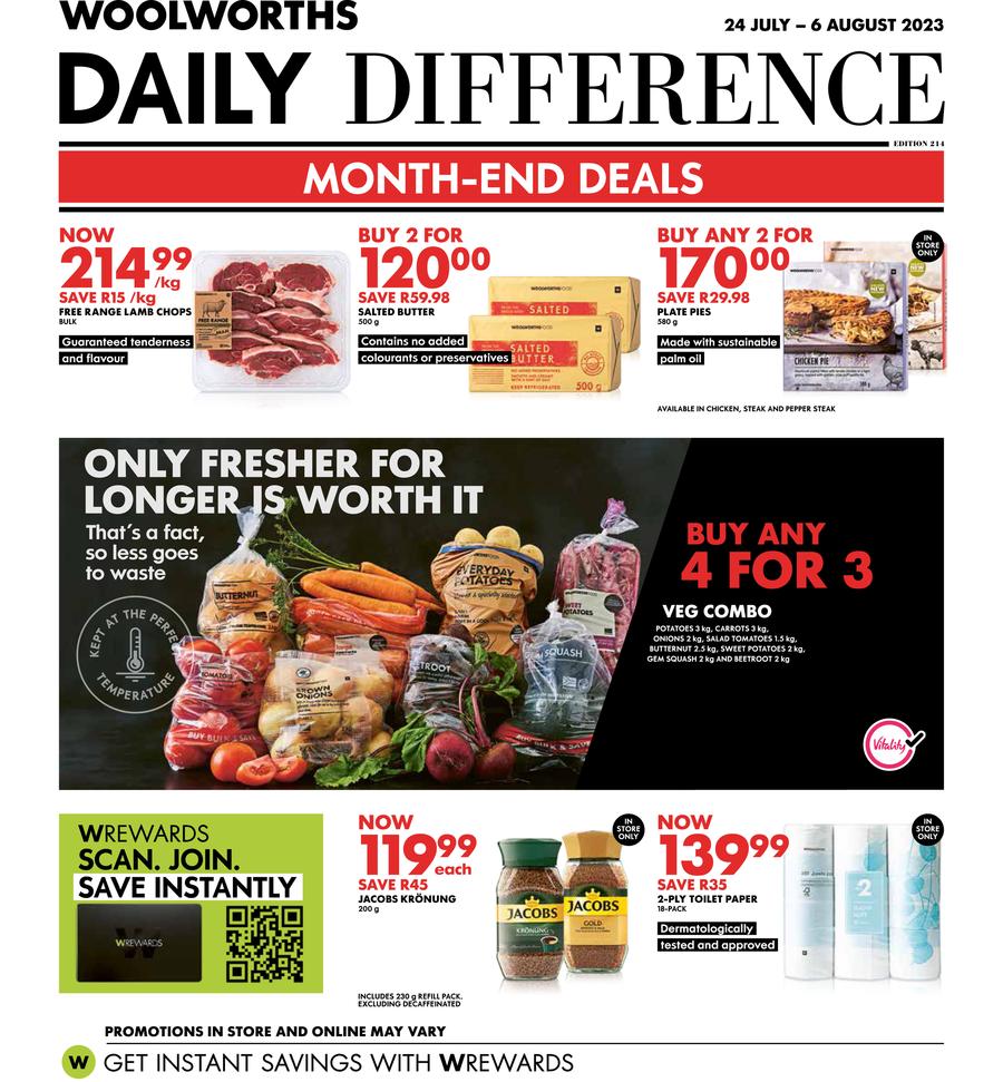 Woolworths Western Cape & Eastern Cape : Daily Difference (24 July - 06 ...