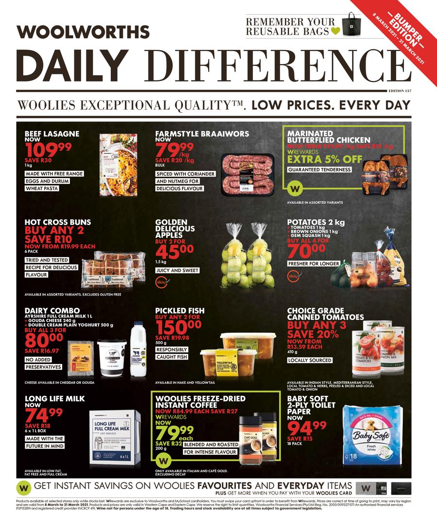 Woolworths Western Cape & Eastern Cape : Daily Difference (08 March ...