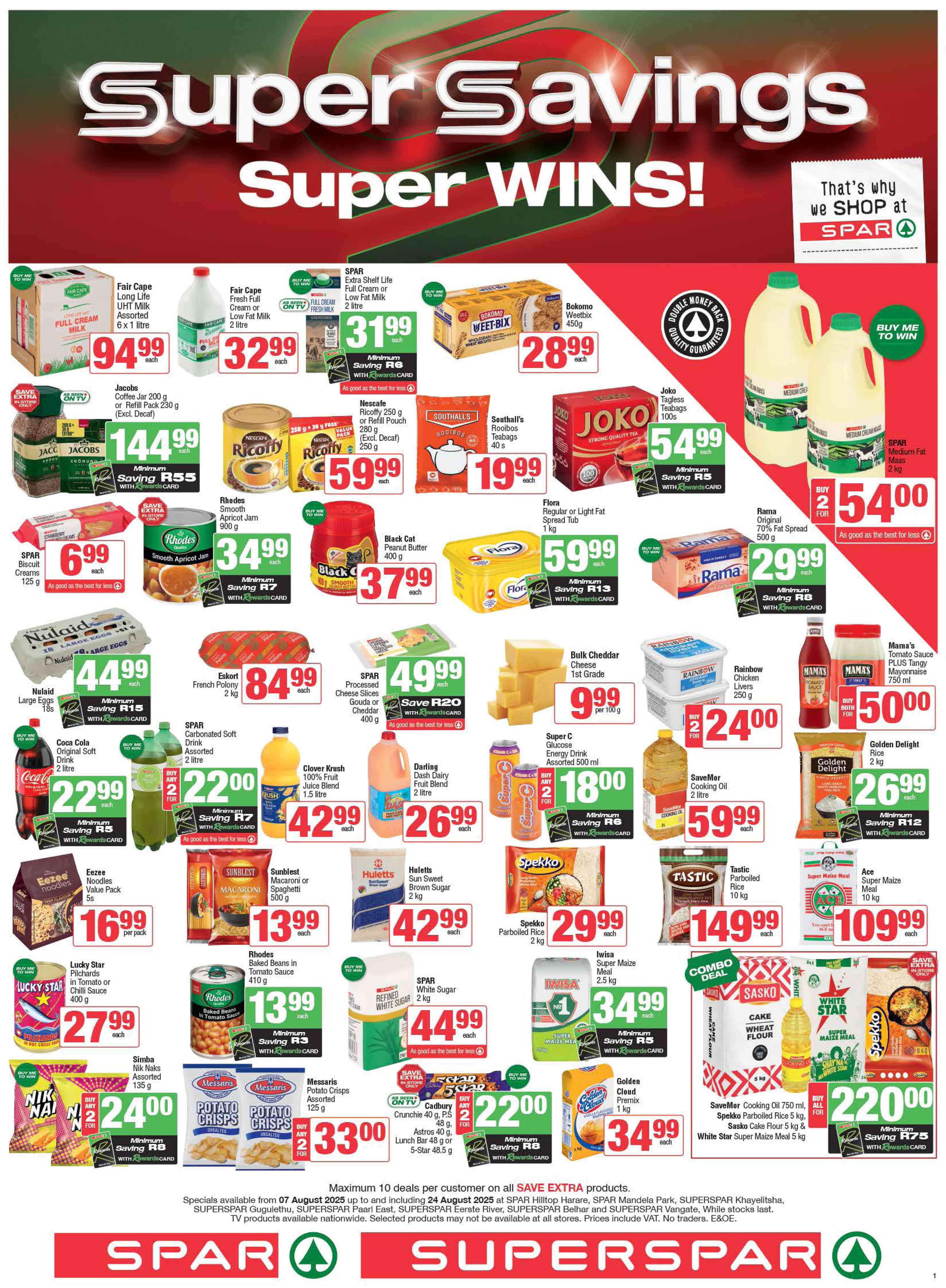 Special Spar Extra Shelf Life Full Cream Or Low Fat Milk-2L Each — www ...