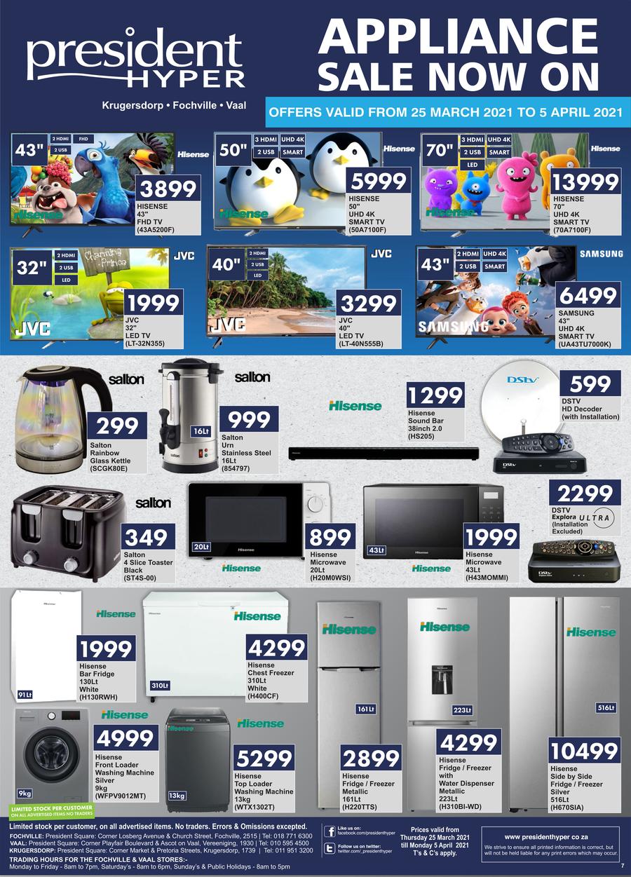 President Hyper : Appliance Sale (25 March-05 April 2021) — m.guzzle.co.za