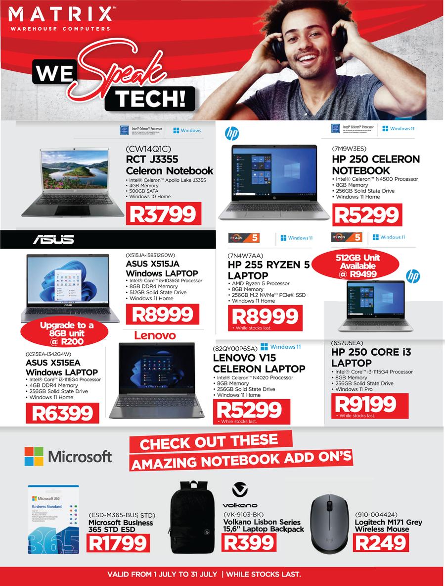 Matrix Warehouse Computers : We Speak Tech (01 July - 31 July While Stocks Last) — m.guzzle.co.za