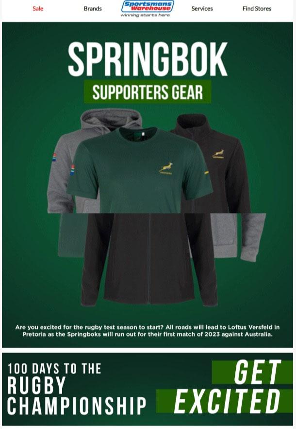 Sportsmans Warehouse : Springbok Supporters Gear (Request Valid Date ...