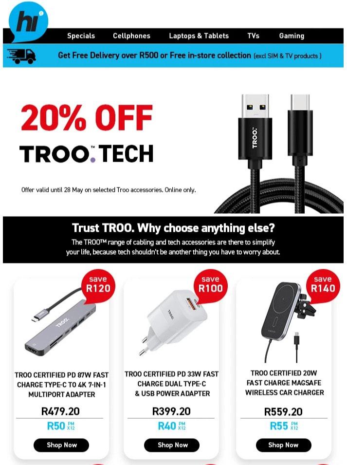 Hi Online : 20% Off Troo Tech (24 May - 28 May 2023) — m.guzzle.co.za