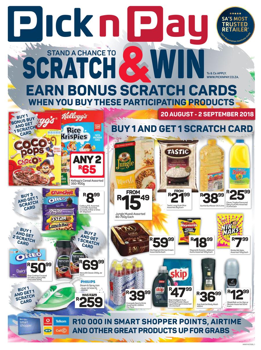 Pick n Pay Scratch & Win Bonus Buys (20 Aug - 02 Sep 2018) — m.guzzle.co.za