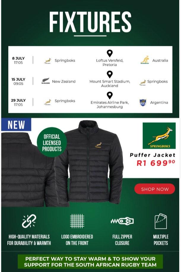 Sportsmans Warehouse : Springbok Supporters Gear (Request Valid Date ...