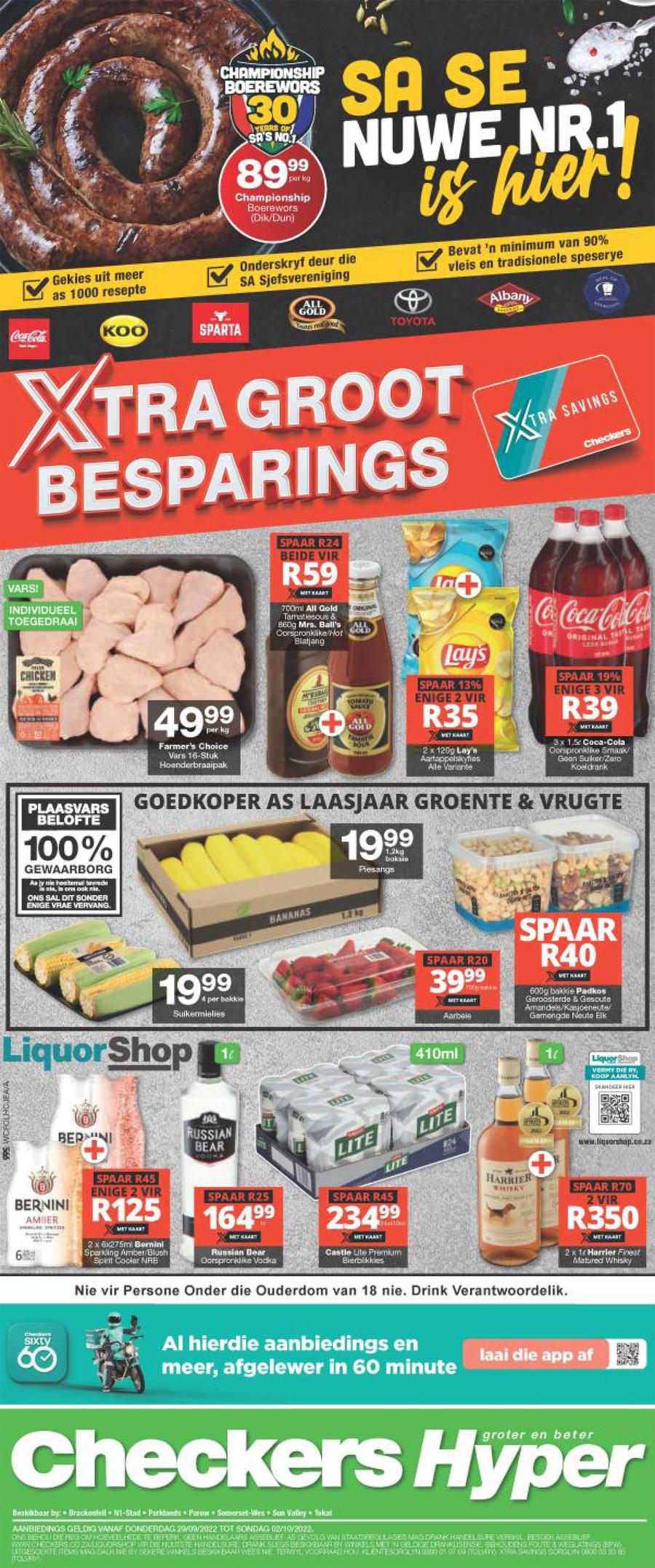 Checkers Hyper Western Cape : Xtra Groot Besparings (29 September - 2 ...